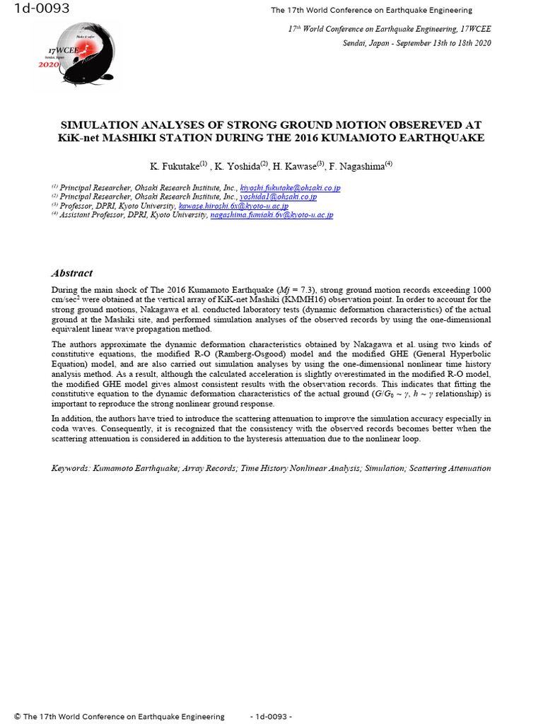 Simulation Analyses of Strong Ground Motion Obsereved | PDF | Earthquake Engineering | Nonlinear ...