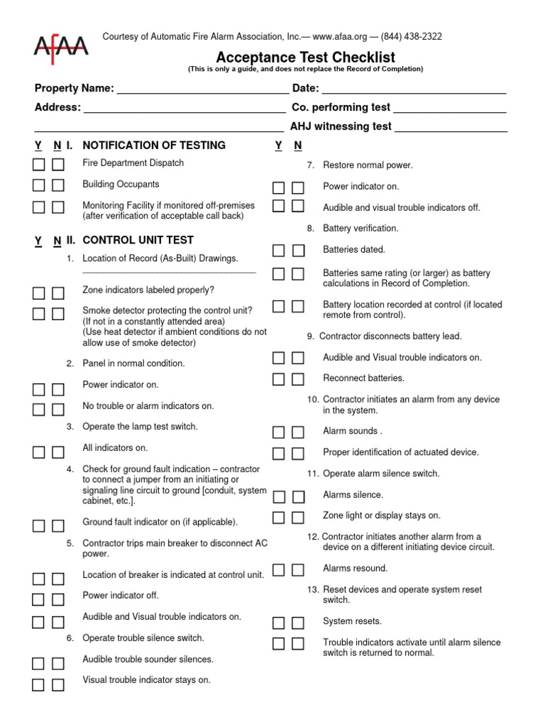 Acceptance Test Checklist | PDF | Telephone | Electricity