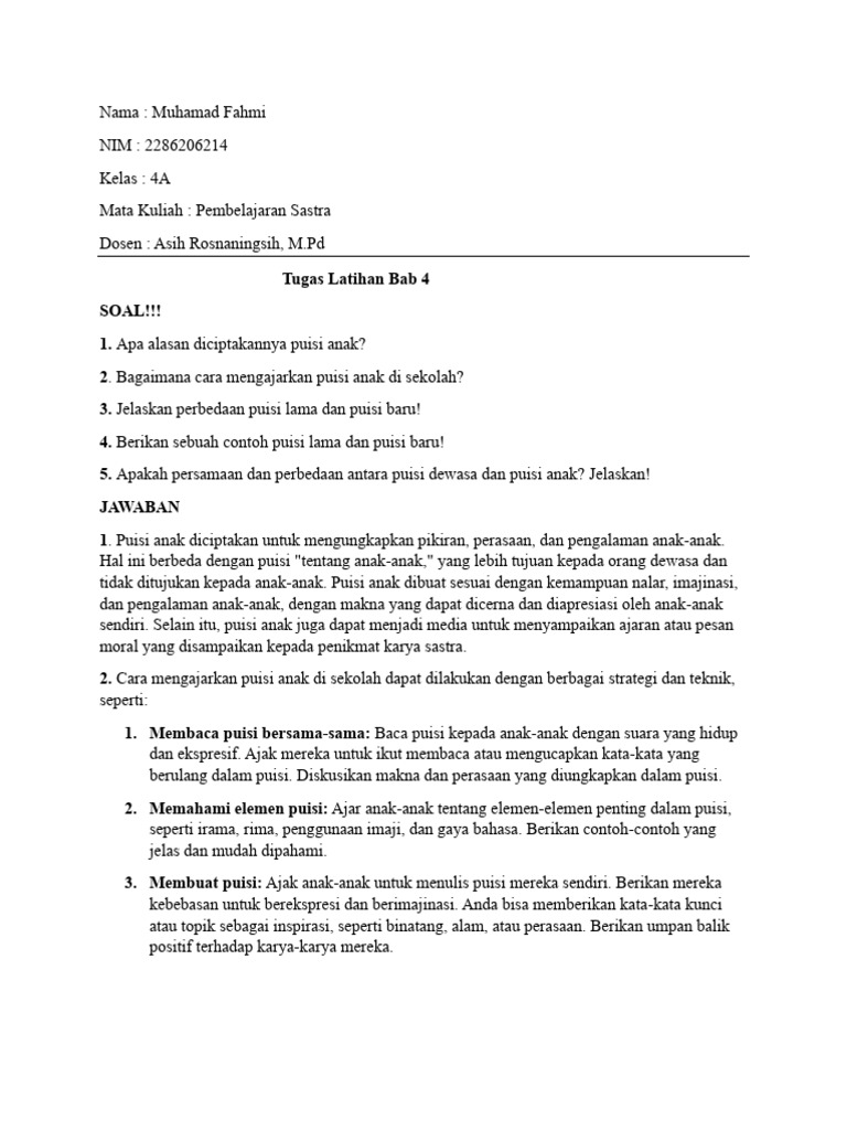 Latihan Soal Bab 4,5,6 - Pembelajaran Sastra | PDF