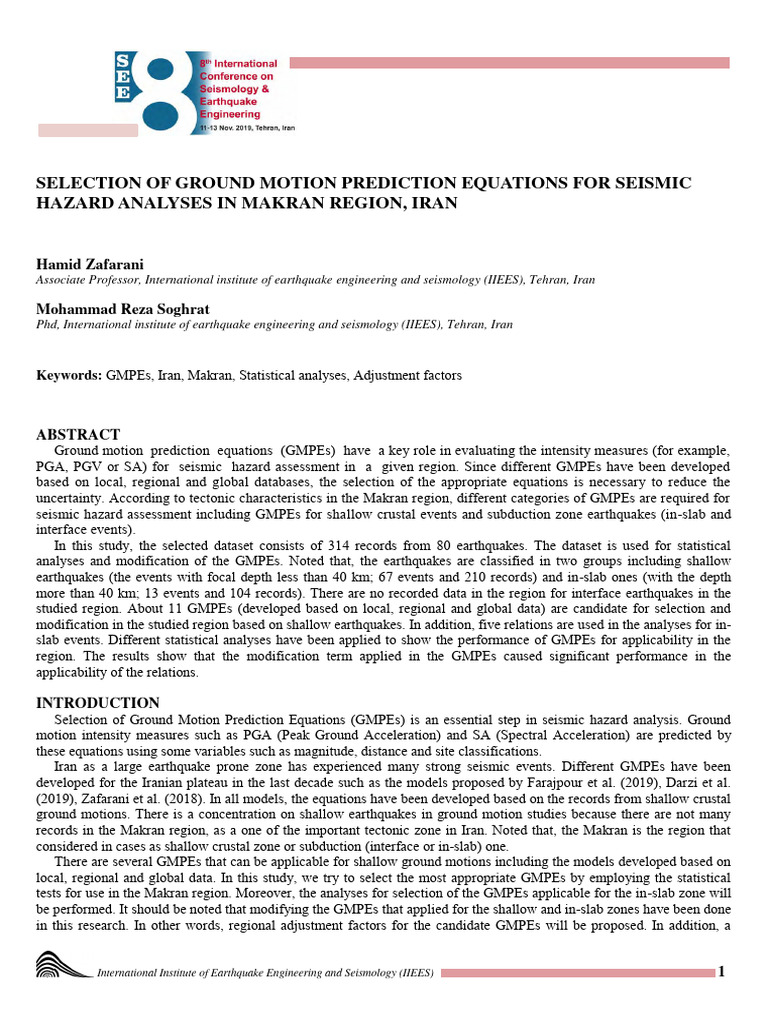 GMPE Selection for Seismic Hazard in Makran | PDF | Seismology ...