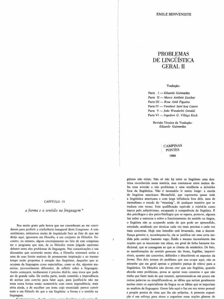 Texto Complementar 1 - Benveniste (A Forma e o Sentido Na Linguagem) | PDF