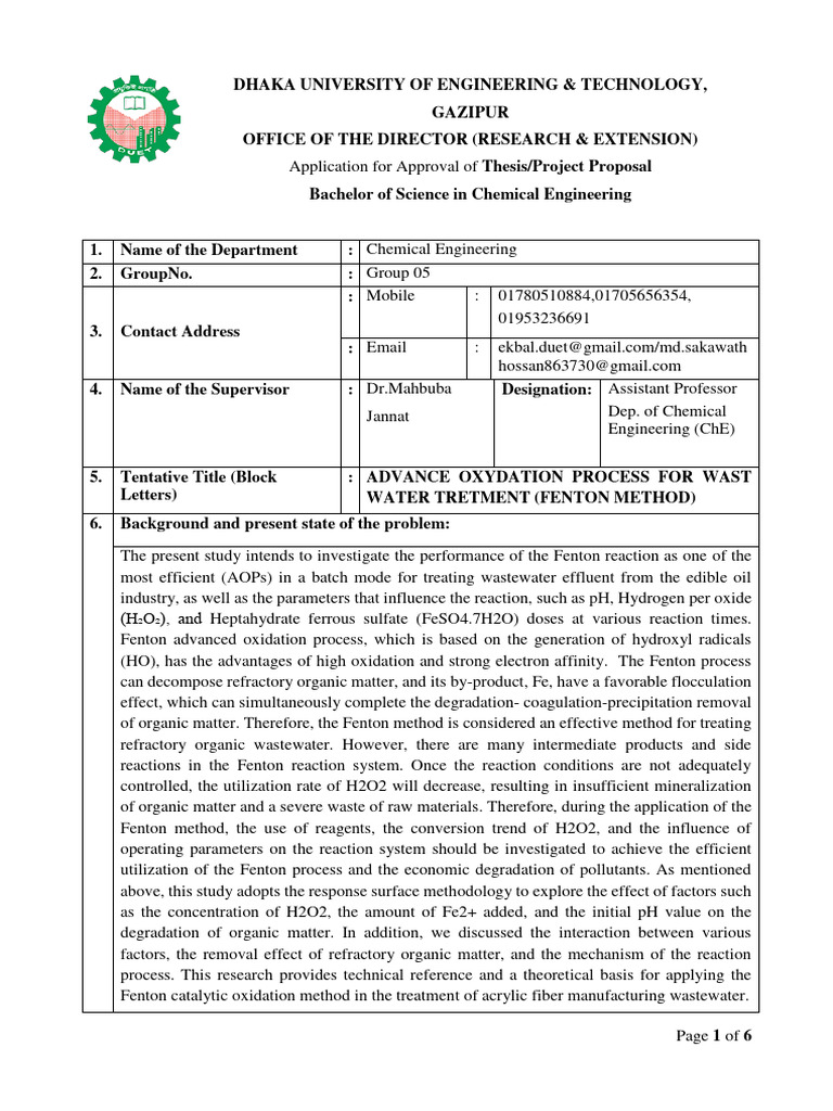 Research Proposal Template ChE.pdf 3 | PDF | Hydrogen Peroxide ...