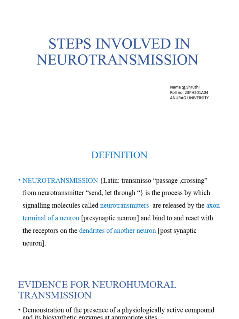 Neurotransmission Steps Explained | PDF | Neurotransmitter | Excitatory ...