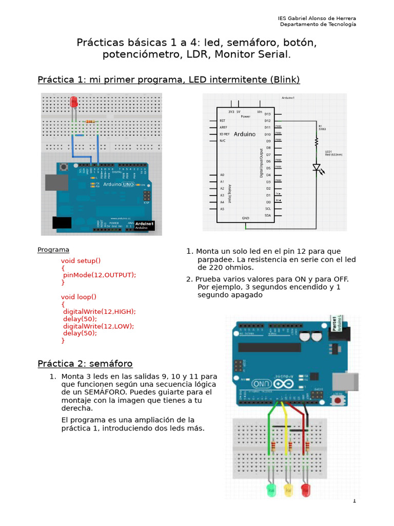 1_a_4_leds_semáforo_botón_potenciómetro | PDF | Arduino | Ingenieria Eléctrica