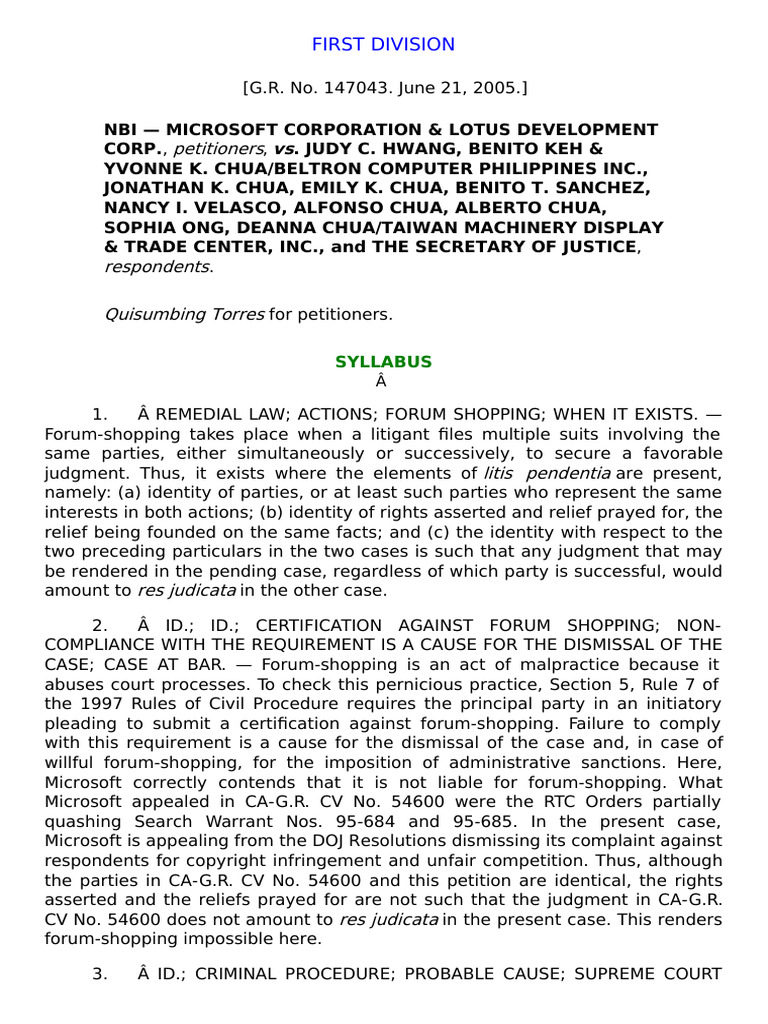 NBI - Microsoft Corp. v. Hwang Full | PDF | Burden Of Proof (Law ...