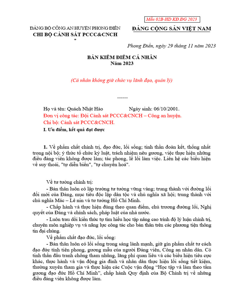 MAU 2A, KIEM DIEM DANG VIEN UY Năm 2023 | PDF