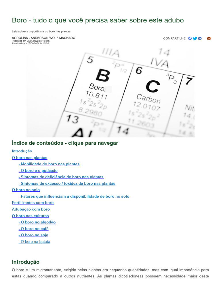 Boro - Tudo o Que Você Precisa Saber Sobre Este Adubo | PDF | Micronutriente | Boro