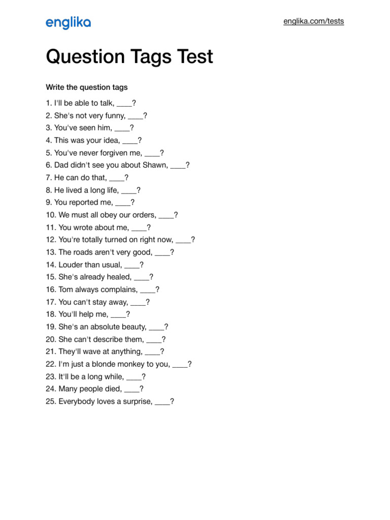 Question Tags Test en | PDF