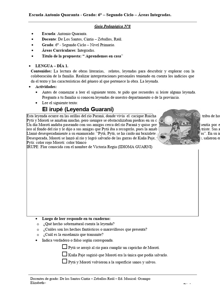 Leyenda Irupe y Actividades | PDF | Poesía