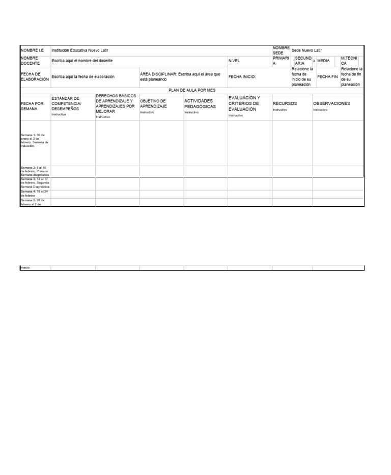 Formato de Plan de Aula (1) | PDF | Evaluación | Salón de clases