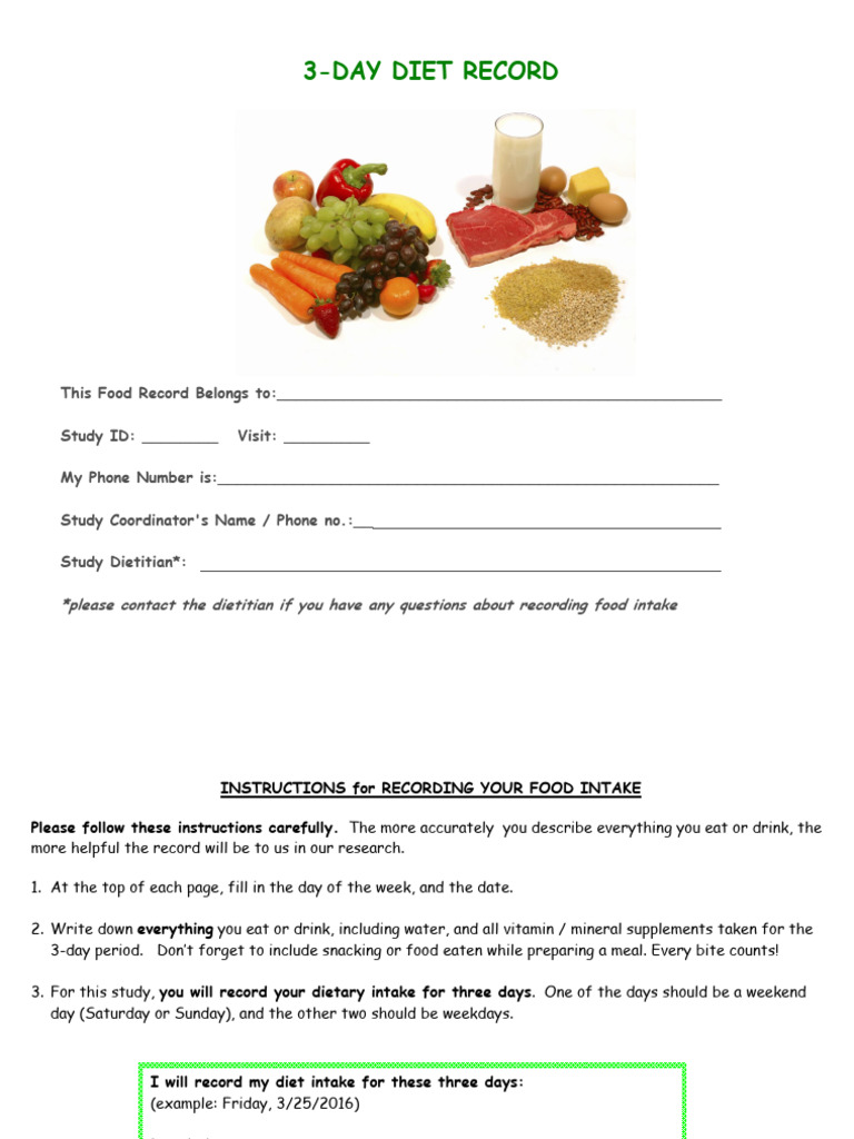 3-Day Food Intake Record Form | PDF | Dietary Supplements | Meal