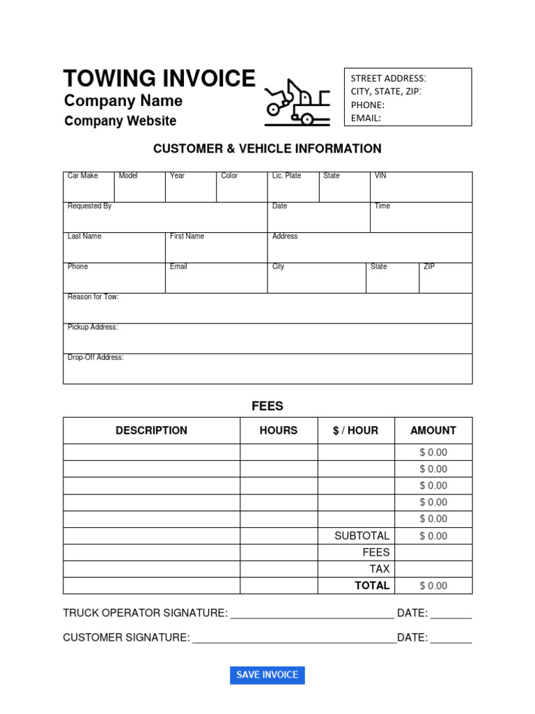 Towing Invoice Template | PDF