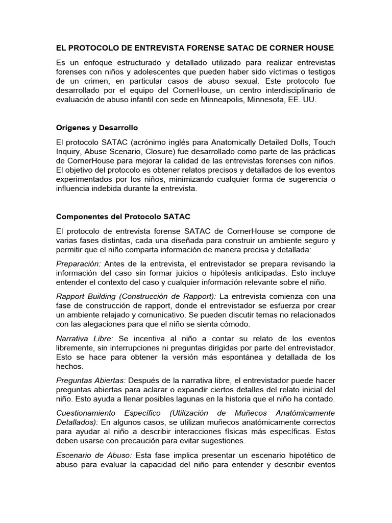Protocolo SATAC para Entrevistas Infantiles | PDF | Abuso infantil ...