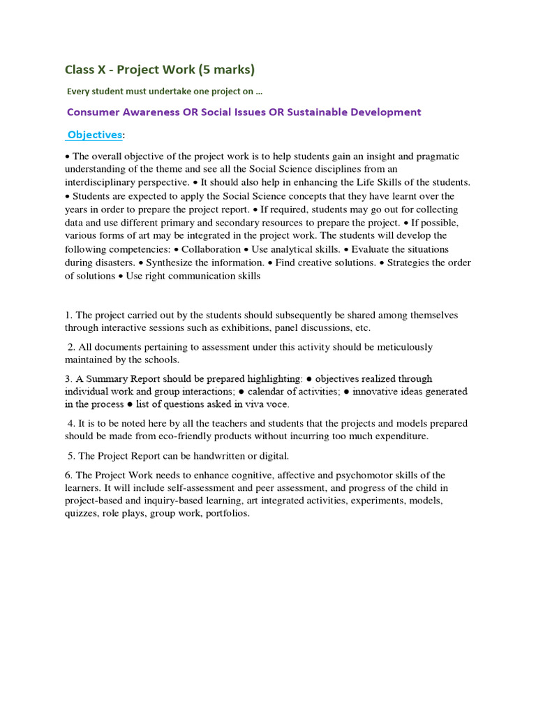 Class X Project Work Guidelines | PDF | Art