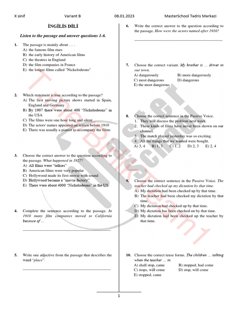 English Language Exam for 10th Grade | PDF | Anger | Emotions