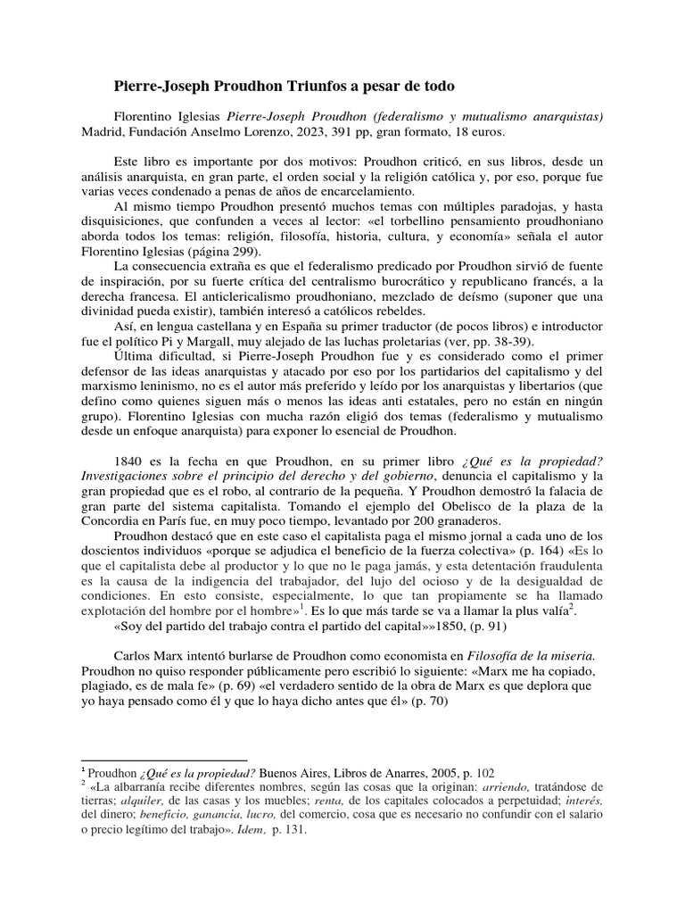 Pierre-Joseph Proudhon Triunfos A Pesar de Todo | PDF | Anarquismo ...