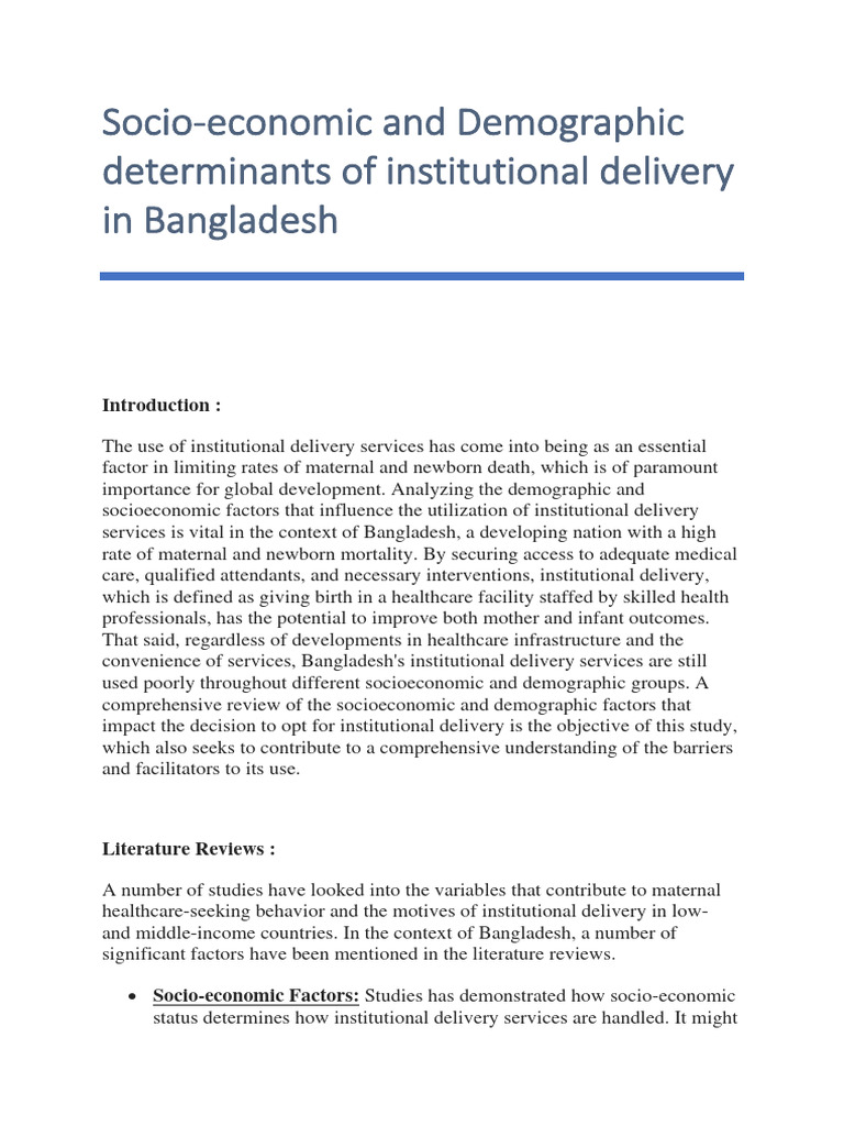 Socio-Economic and Demographic Determinants of Institutional Delivery in Bangladesh | PDF ...