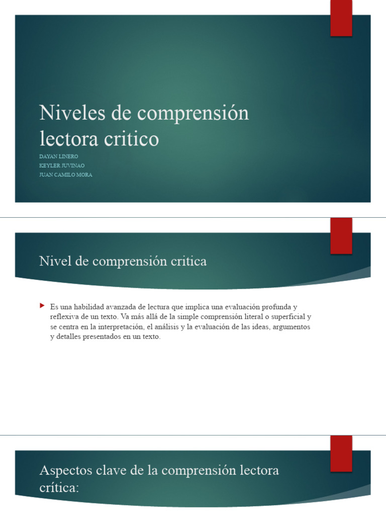 Niveles de comprensión lectora critico ex | PDF | Comprensión lectora | Pensamiento crítico