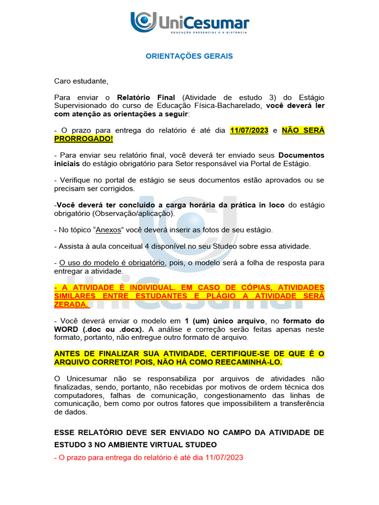 Estagio IV Relatorio Final Aline Desplanches | PDF | Física | Diploma de bacharel