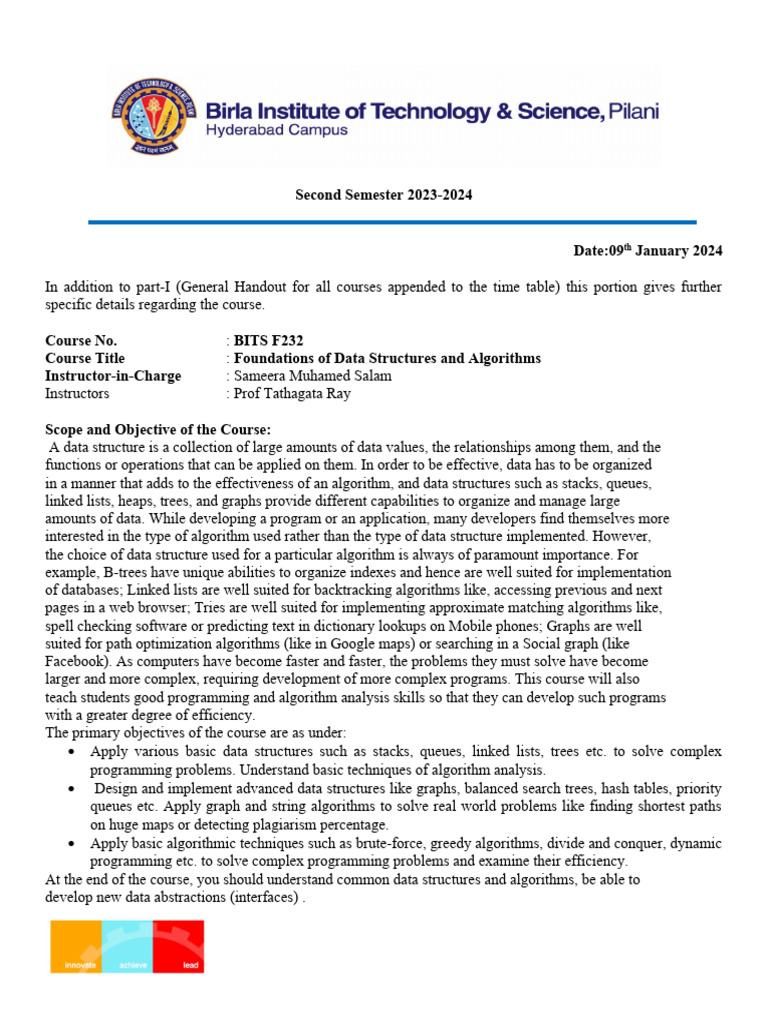 Bits F232 | PDF | Algorithms And Data Structures | Computer Programming