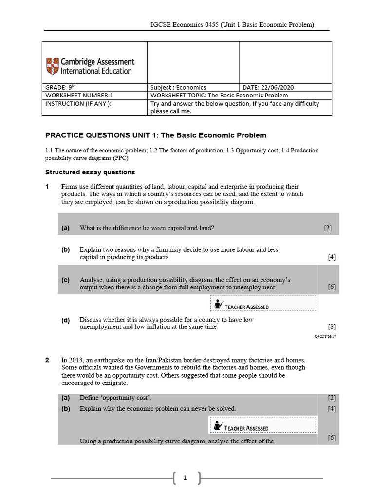 IGCSE Economics: Basic Economic Problem | PDF | Labour Economics ...