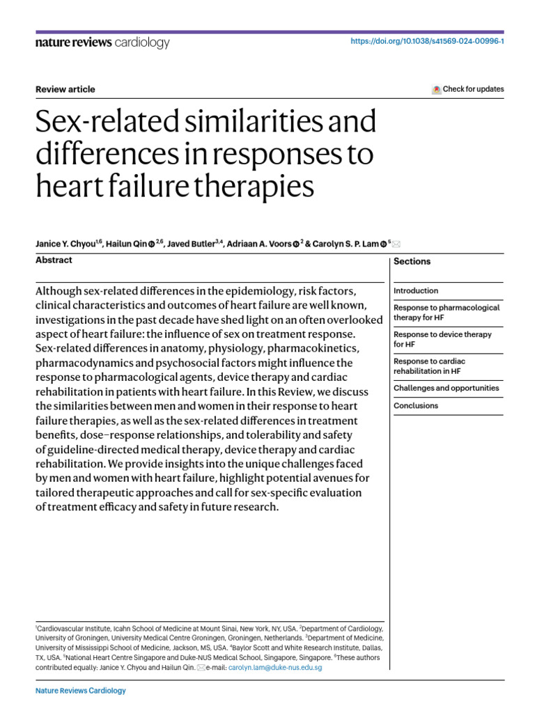 Nature Sex Related Similarities And Differences In Responses To Heart