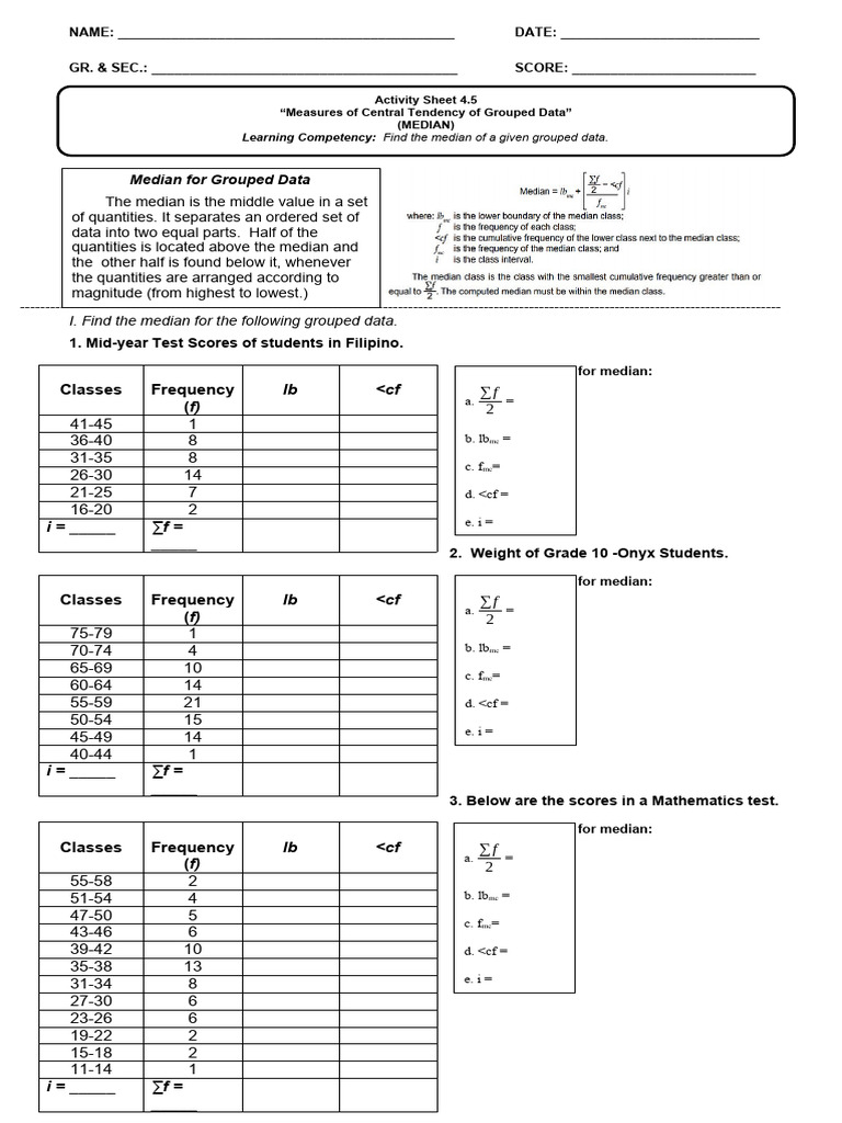 4 5 Median Grouped Data Pdf Median