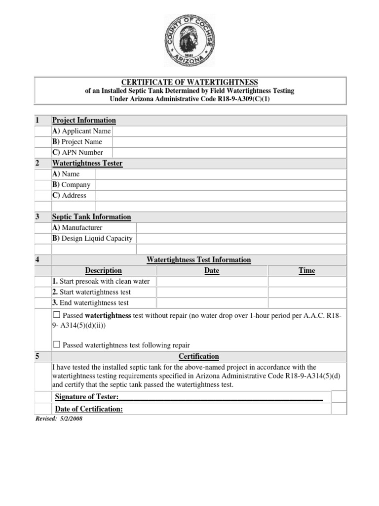 Certificate Of Water Tightness Pdf Pdf