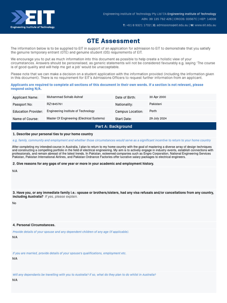 EIT - GTE Assessment Form1 Sohaib Ashraf | PDF | Engineering