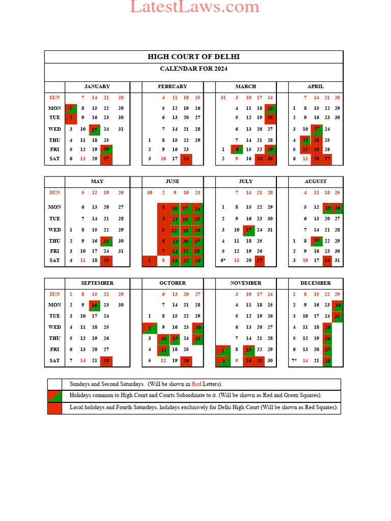 Delhi High Court Calendar 2024 0 1701155995 | PDF | Entertainment Events | Observances