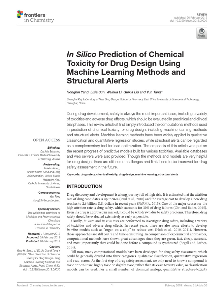 In Silico Prediction of Chemical Toxicity For Drug Design Using Machine ...