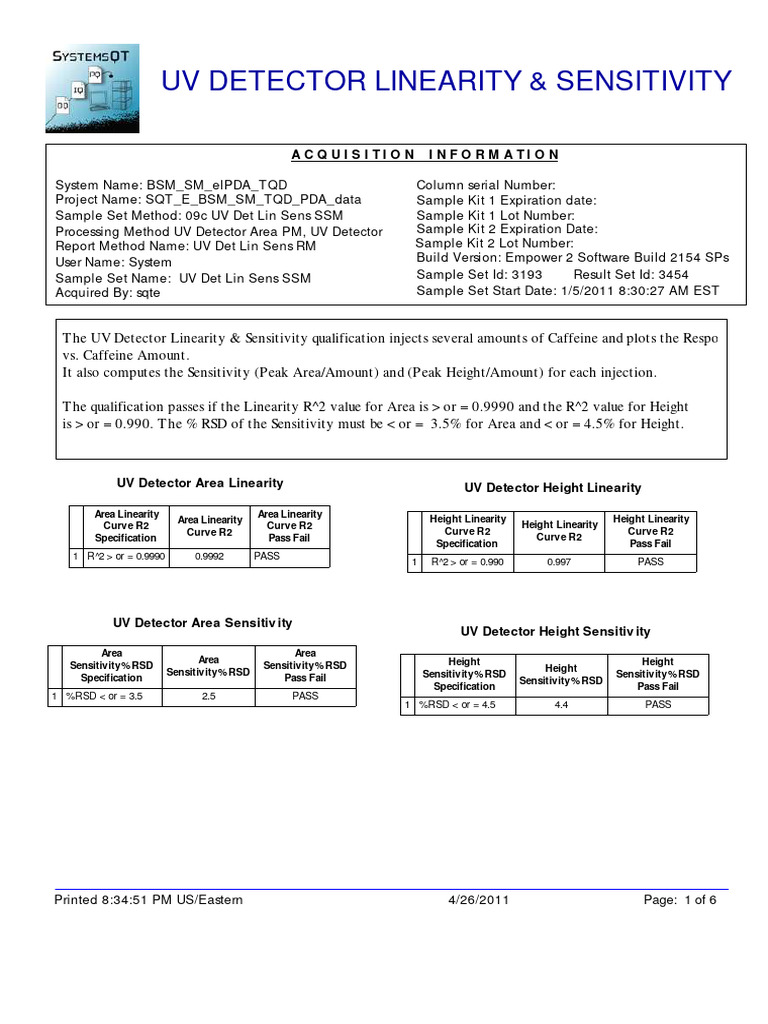 UV Det Lin Sens RM | Download Free PDF | Scientific Techniques ...