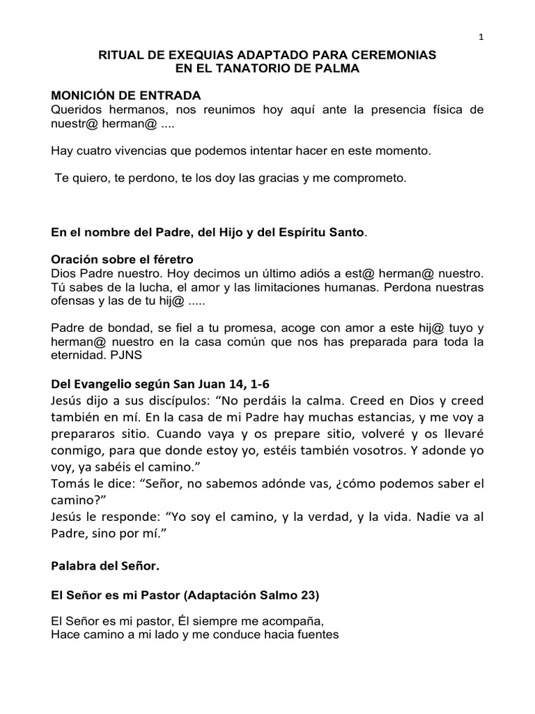 Ritual de Exequias Adaptado para Ceremonias en El Tanatorio de Palma ...