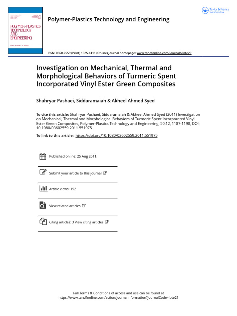 Investigation On Mechanical Thermal and Morphological Behaviors of Turmeric Spent Incorporated ...