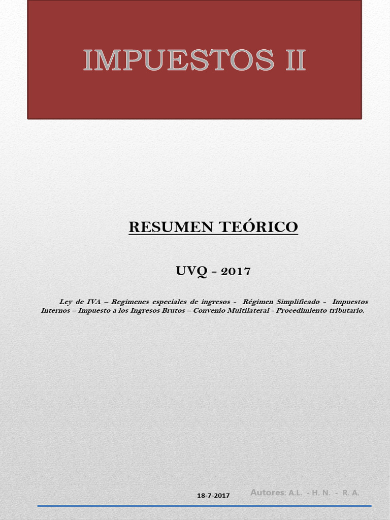 Resumen Final Teorico Impuestos II - 07 - 2017 Aramayo | PDF | Impuestos | Bienes