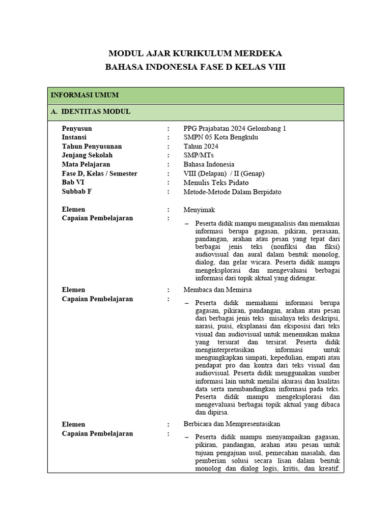 Metode Pidato untuk Kelas VIII | PDF