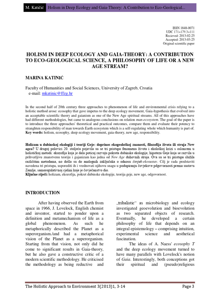 Holism in Deep Ecology and Gaia Theory A | PDF | Gaia Hypothesis ...