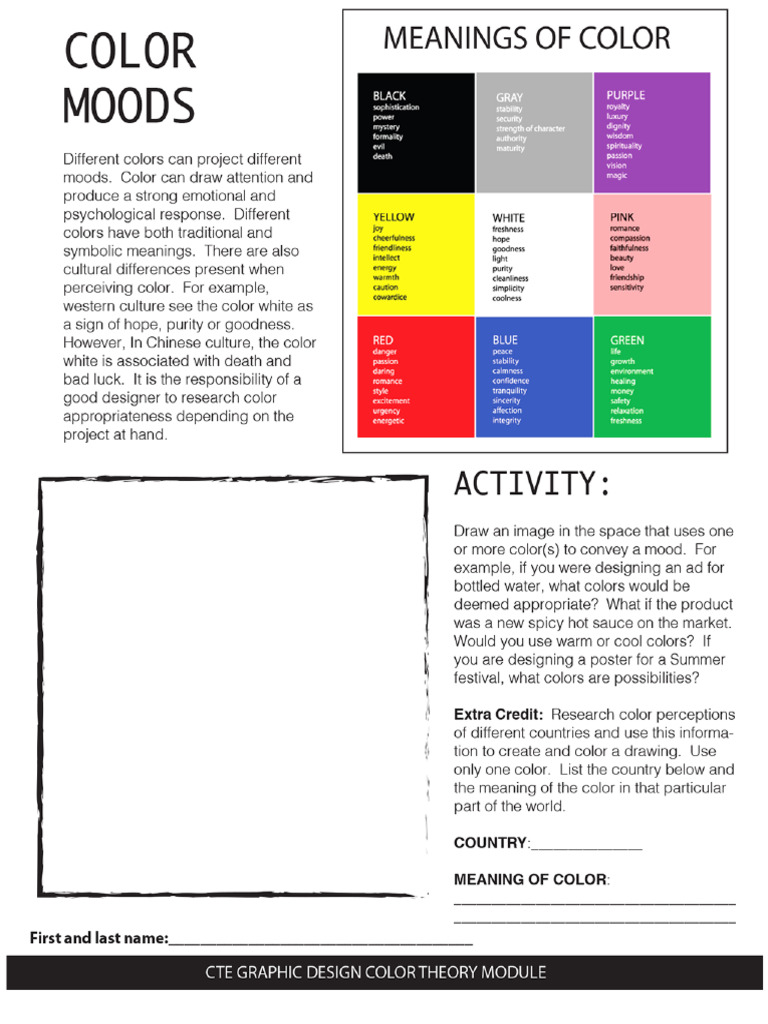 Color Theory Module Worksheet 8 (Color Moods Activity) | PDF