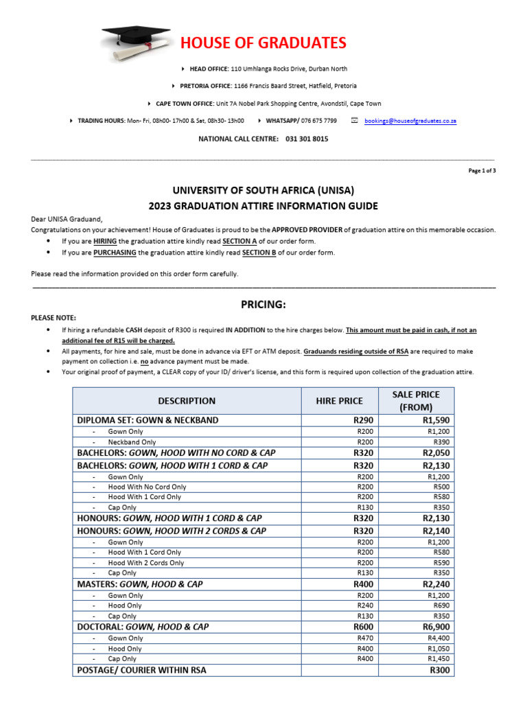 UNISA Graduation Attire Pricing 2023 | PDF | Automated Teller Machine ...