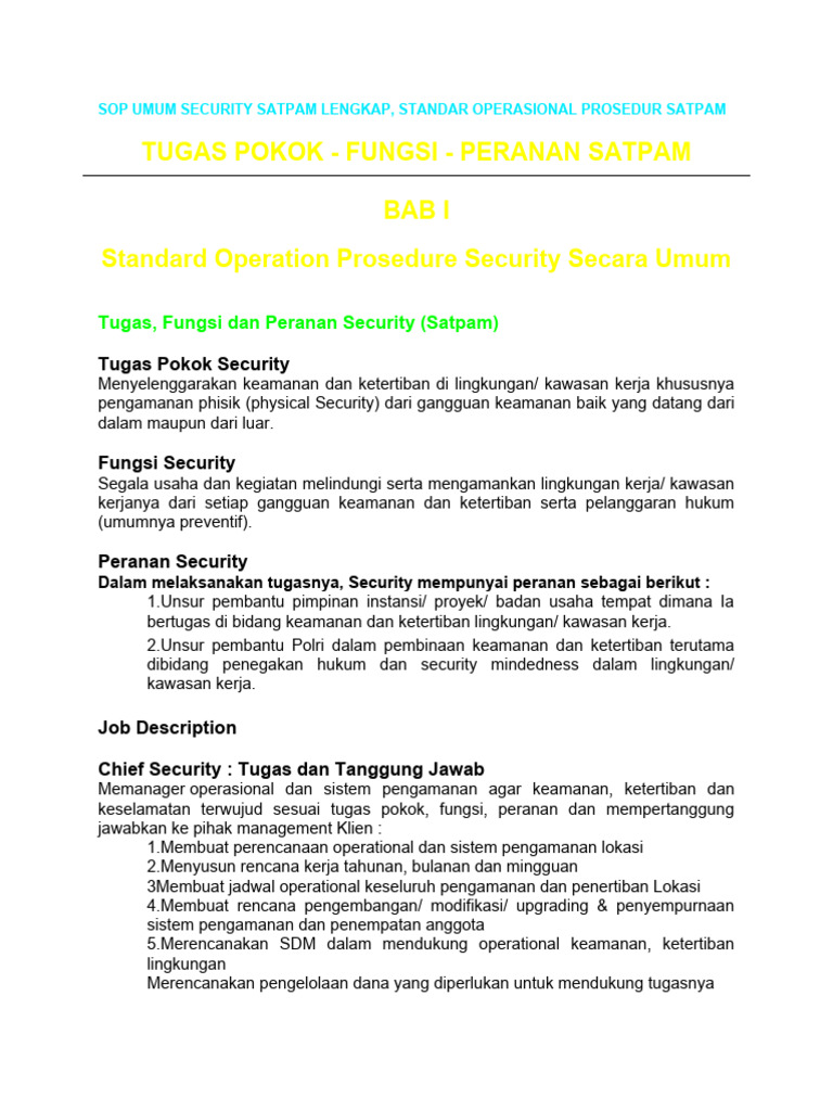 SOP Satpam: Tugas, Fungsi, Peran | PDF | Karier & Perkembangan | Bisnis