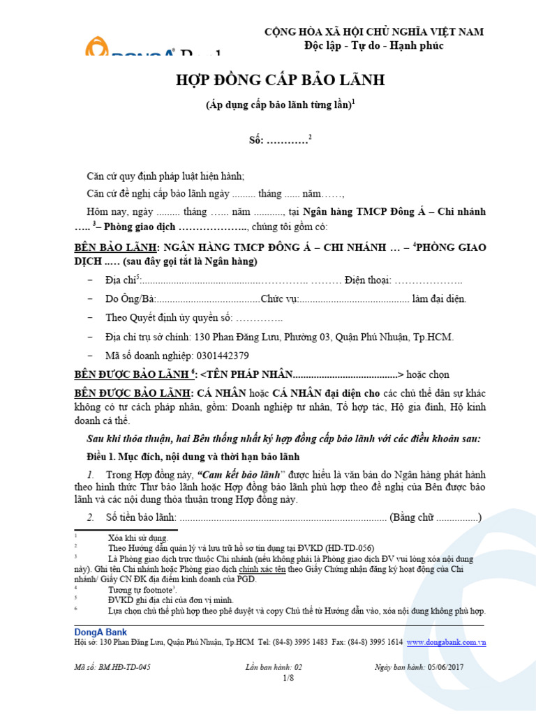 BM - HĐ-TD-045 Lan 2 20170605 HOP DONG CAP BAO LANH | PDF