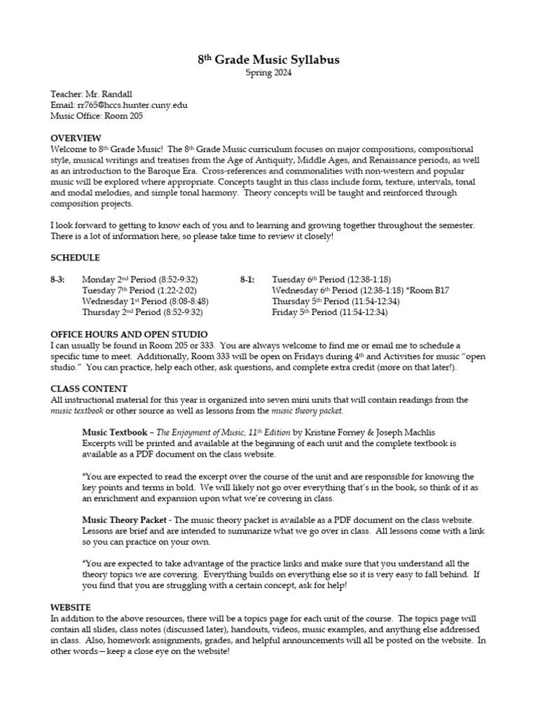 8th Grade Music Syllabus | PDF | Music Theory | Minor Scale