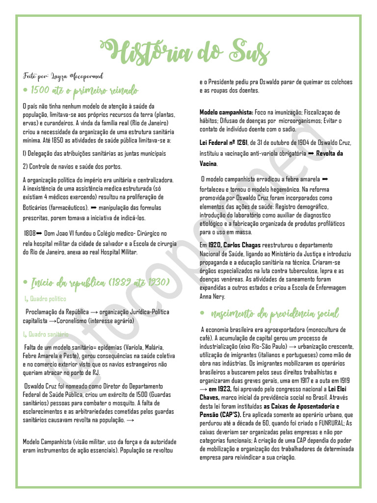 Resumo História Do Sus | PDF | Farmacêutico | Saúde pública