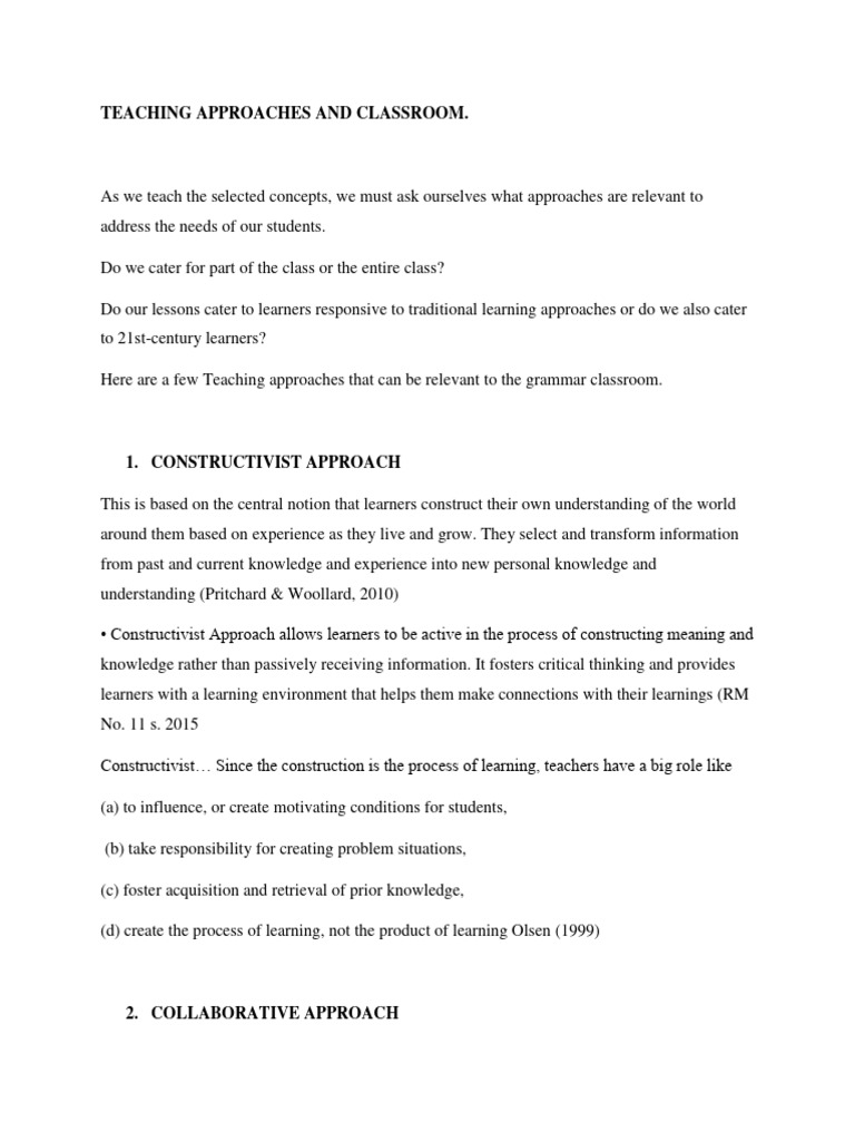 GENERAL TEACHING APPROACHES | PDF | Constructivism (Philosophy Of Education) | Learning
