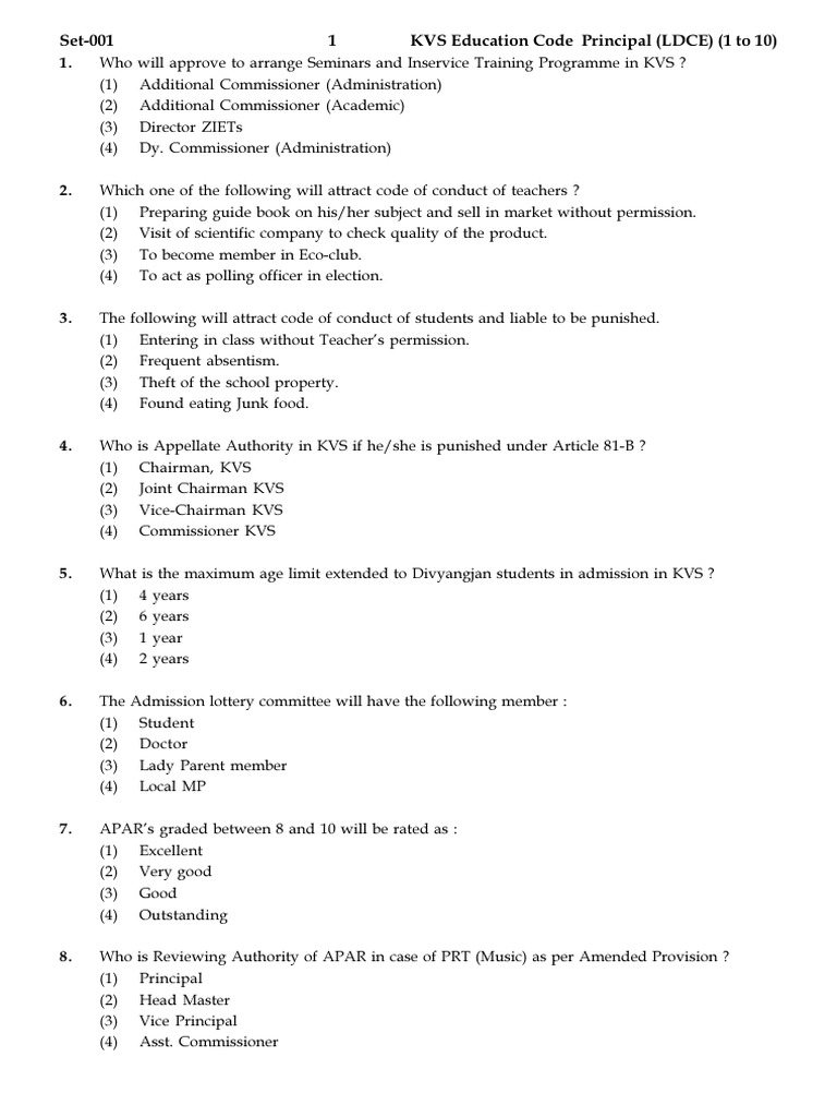 Principal (LDCE) 101 To 110 Education Code English | PDF