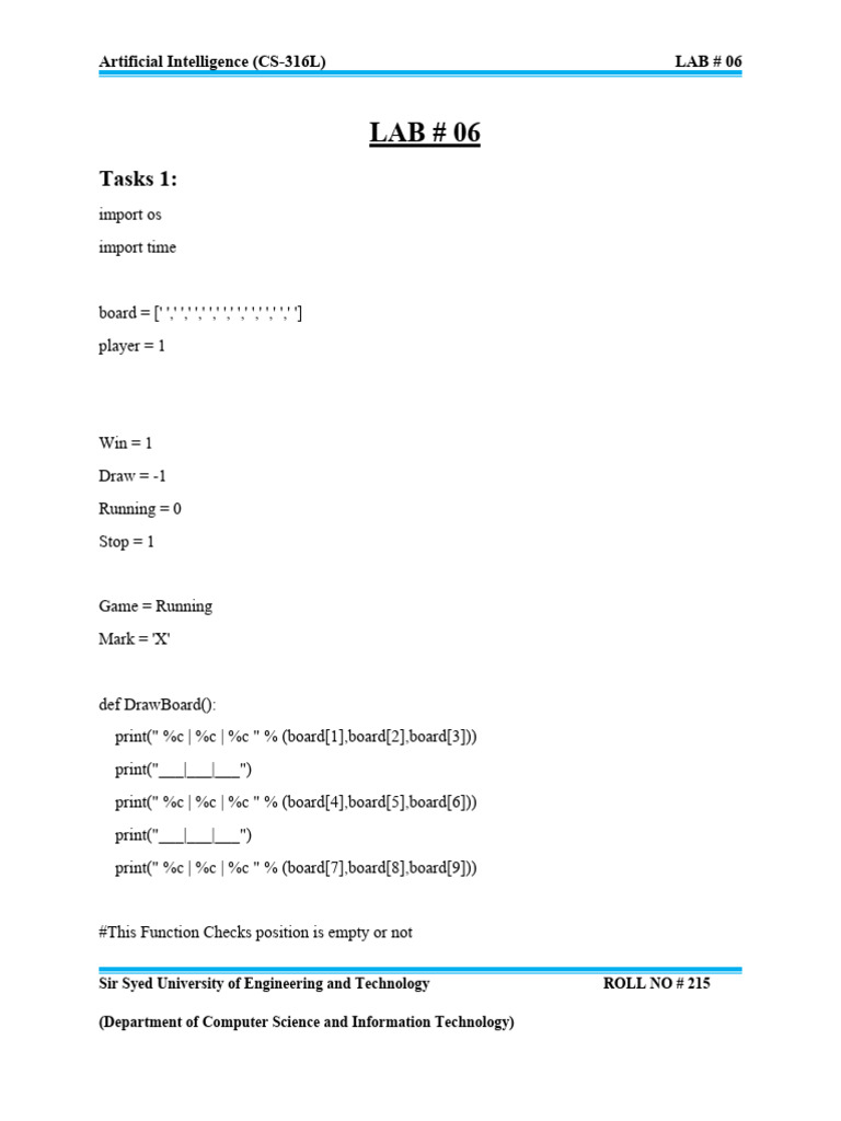 LAB06 Ai | PDF | Engineering | Computer Programming