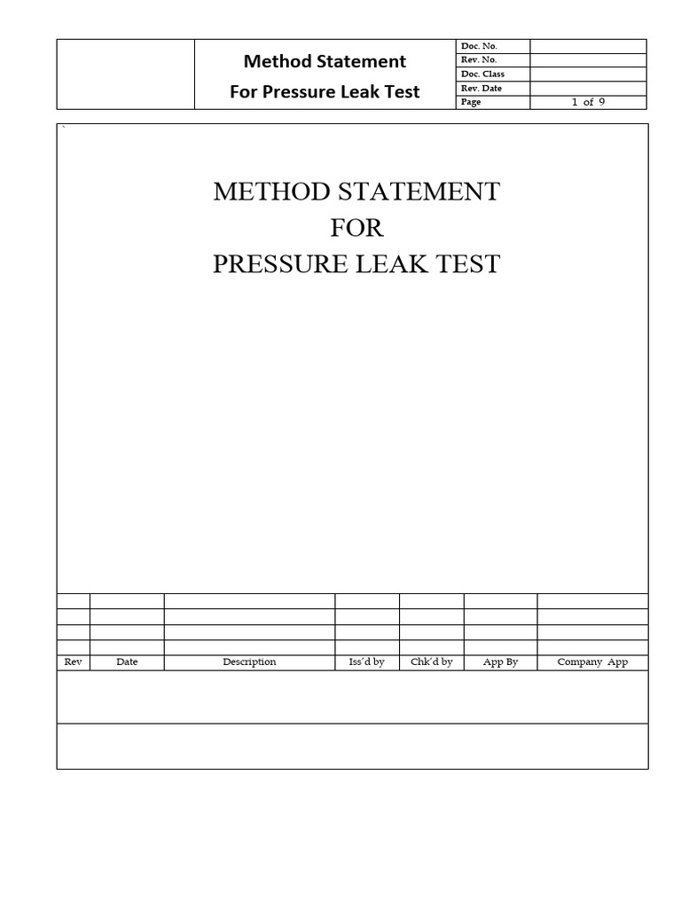 Pressure Leak Test Method Statement | PDF | Leak | Valve