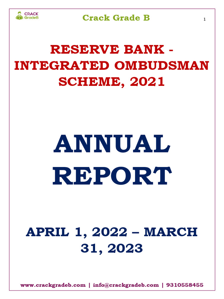 RBI Integrated Ombudsman Report 2022-23 | PDF | Reserve Bank Of India ...