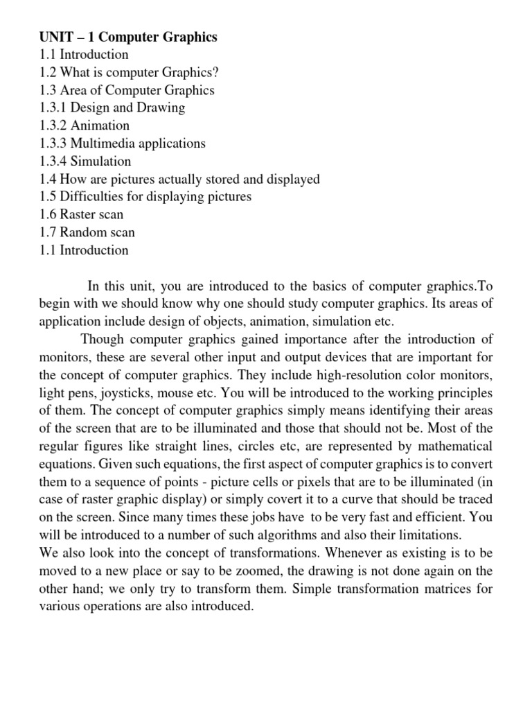 Unit 1 CG | PDF | Display Resolution | Computer Graphics