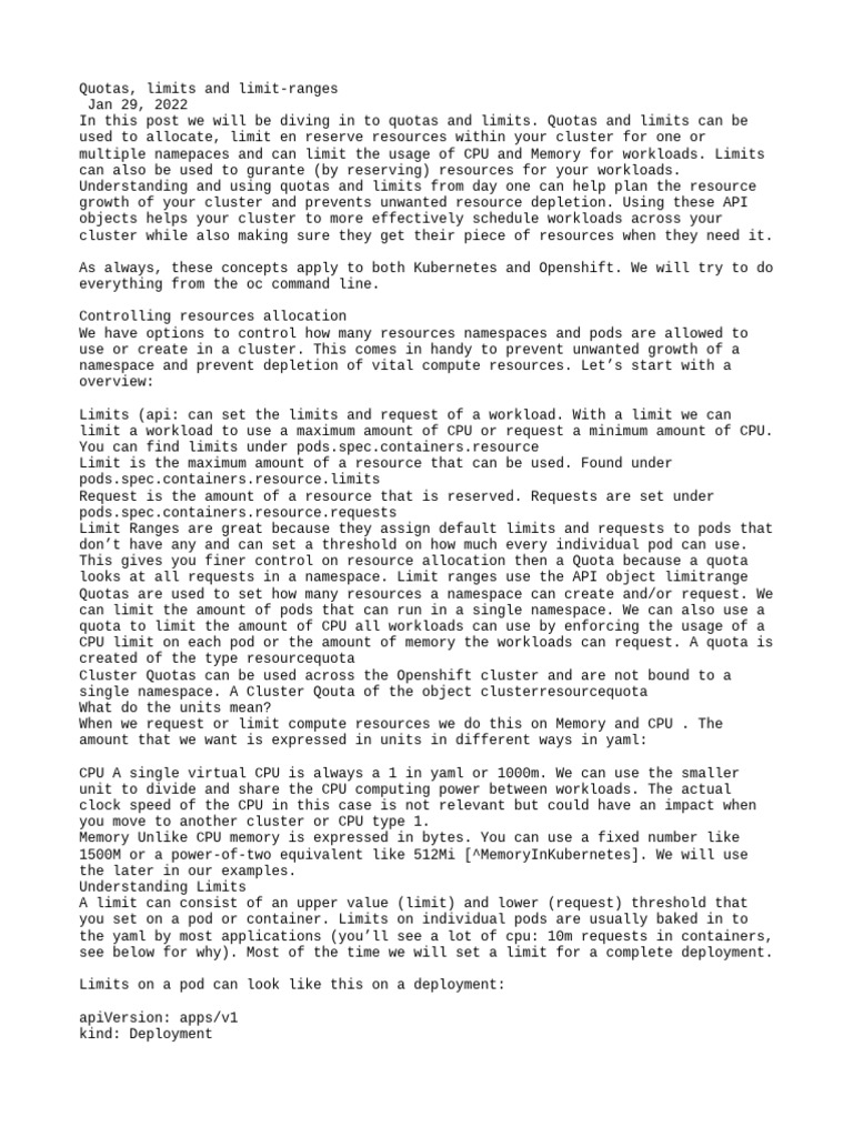 Quotas, Limits and Limit-Ranges | PDF | Computer Cluster | Computer ...